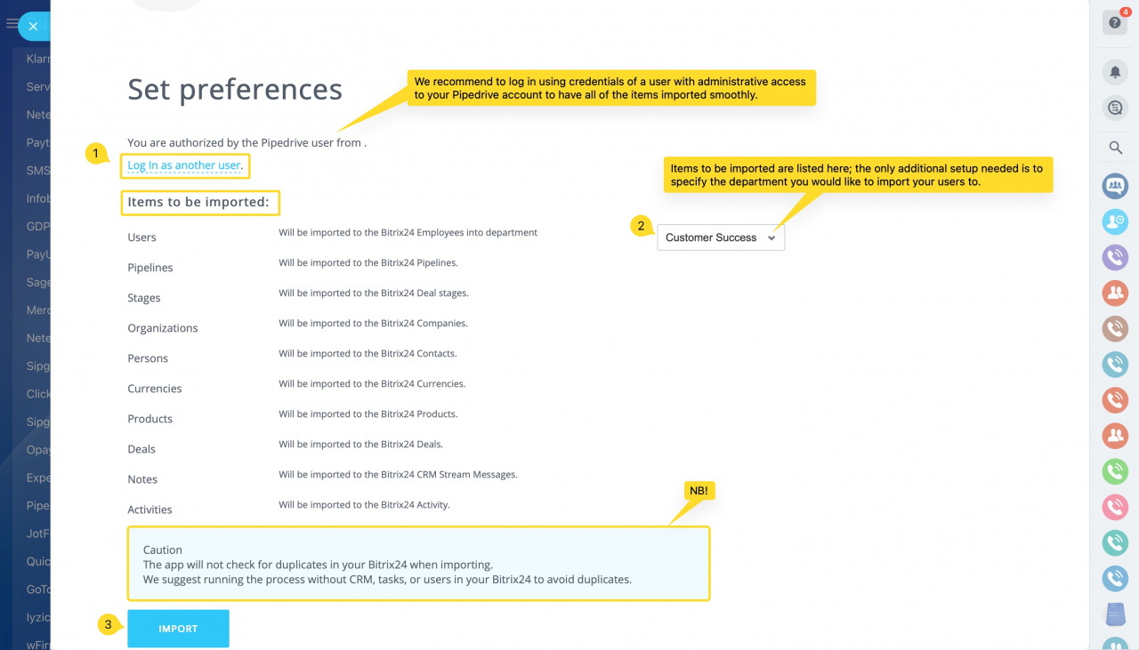 Pipedrive migration app